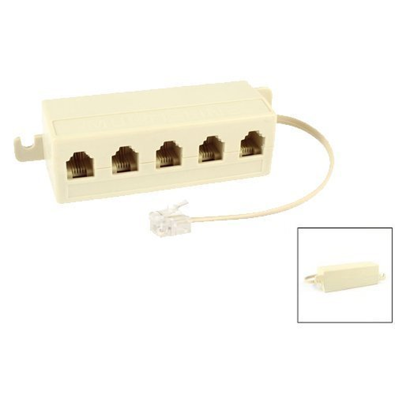 Beige RJ11 6P4C Male to 5 Female Outlet Ports Socket Telephone Phone ...