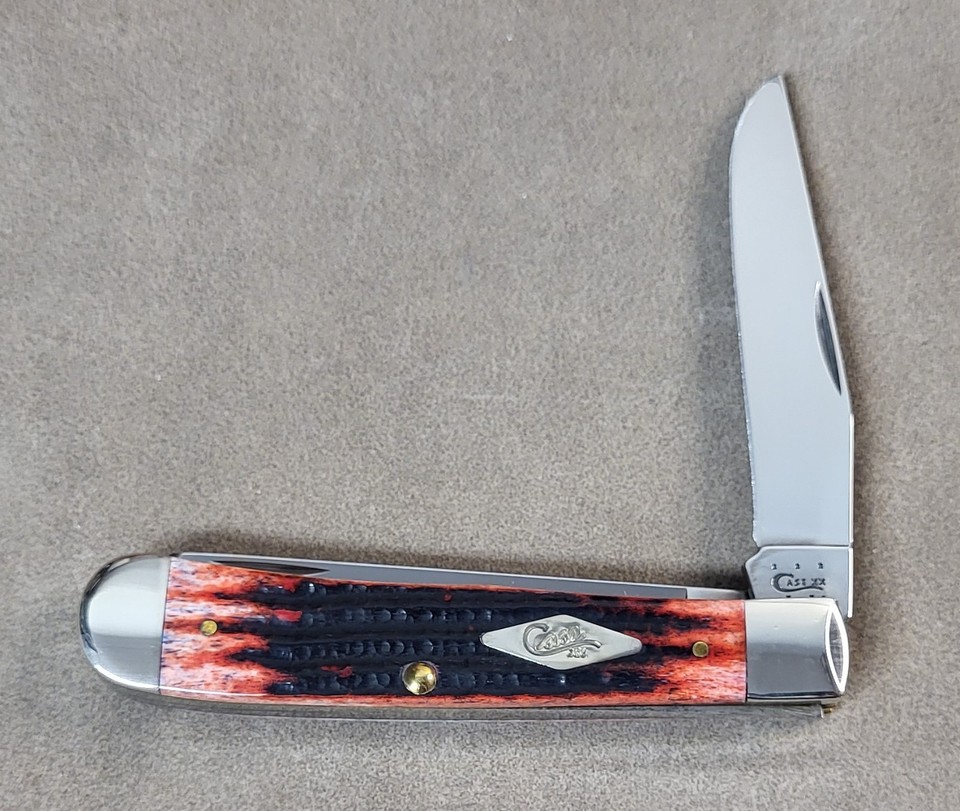 Case XX - 2014 Second Cut Crimson Bone Large Trapper Pocket Knife w ...