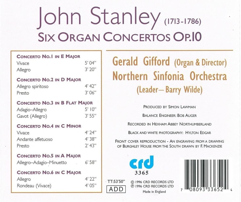 John Stanley John Stanley: Six Organ Concertos Op. 10 (CD) Album ...