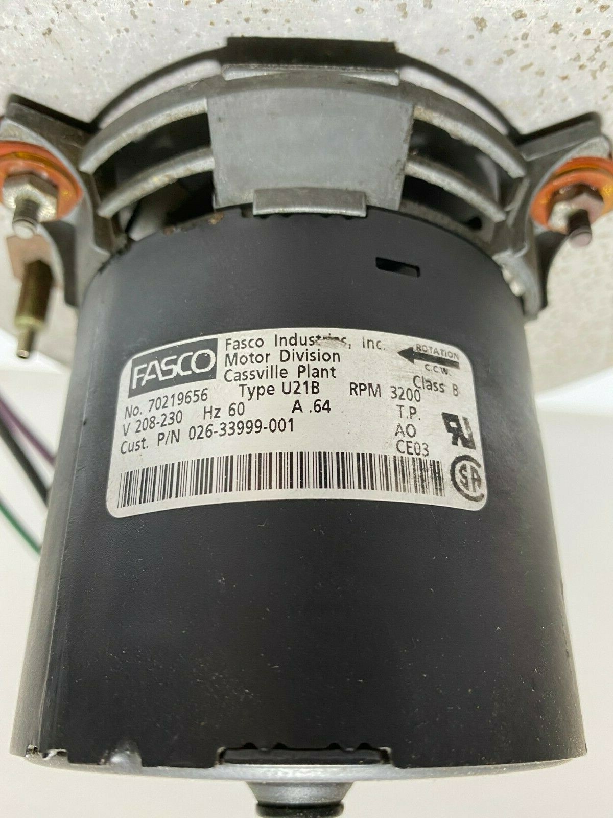 FASCO 7021-9656 Draft Inducer Blower Motor 026-33999-001 Type U21B used ...