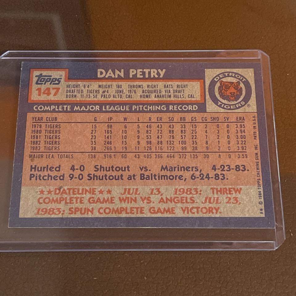 1984 Topps Baseball #147 Dan Petry Signed Auto Autograph (no COA) | eBay