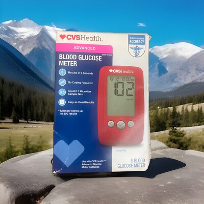 CVS Health Advanced Blood Glucose Meter Red Monitor Easy to Use & 6 Sec ...