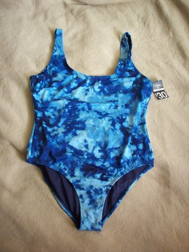 City Streets One Piece Swimsuit Bathing Suit, Blue Denim Tie Dye Womens ...
