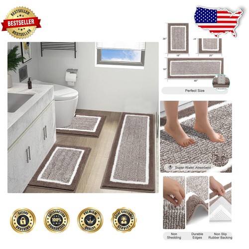 Luxury Microfiber Bath Mat Set – 3 Piece Non-Slip Floral Design for ...