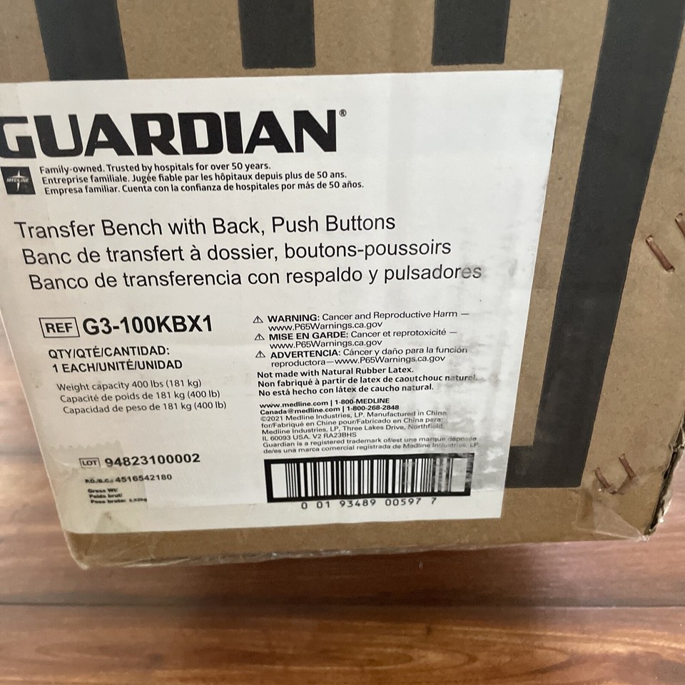 Guardian Transfer Bench With Back Push Button 400 Pound Max G3 ...