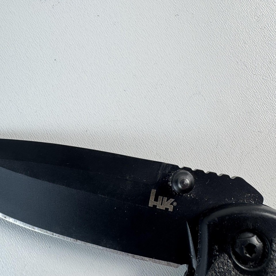 HK Folding Pocket Knife Black Drop Point Blade 8CR13 Steel EDC Textured ...