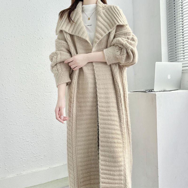 Fall Winter Thick Soft Long Knitting Cardigan for Women Lapel Sweater ...