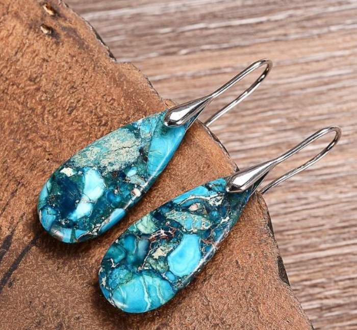 Natural Blue Imperial Jasper Stone Ocean Energy Protection Teardrop ...
