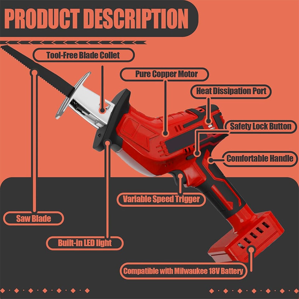 For Milwaukee 18v battery Reciprocating Saw Li-ion Recip Sabre Saw Bare ...