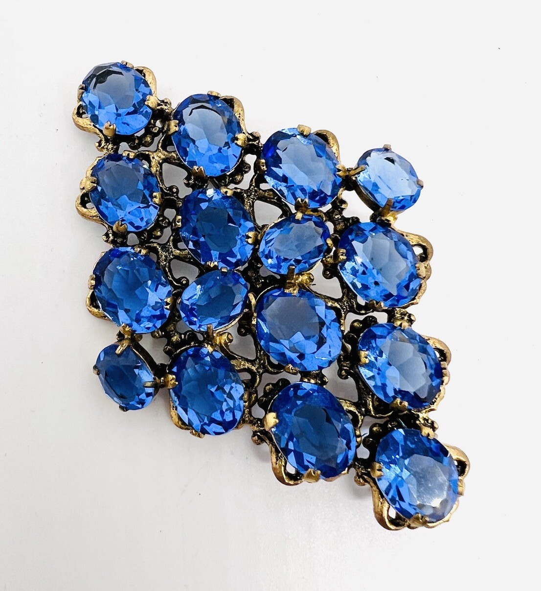 Ornate French France Deep Blue Glass Brooch Trombone … - Gem