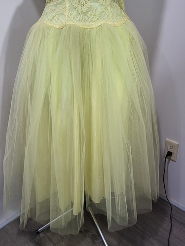 Vintage 50s Yellow Satin Lace Tulle Party Dress-Bust SM | eBay