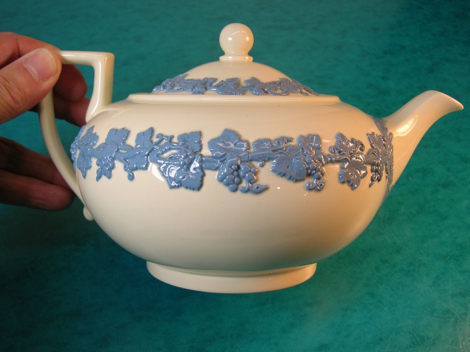 Wedgwood Queensware Teapot, Lavender/Blue on Cream, England, Embossed ...
