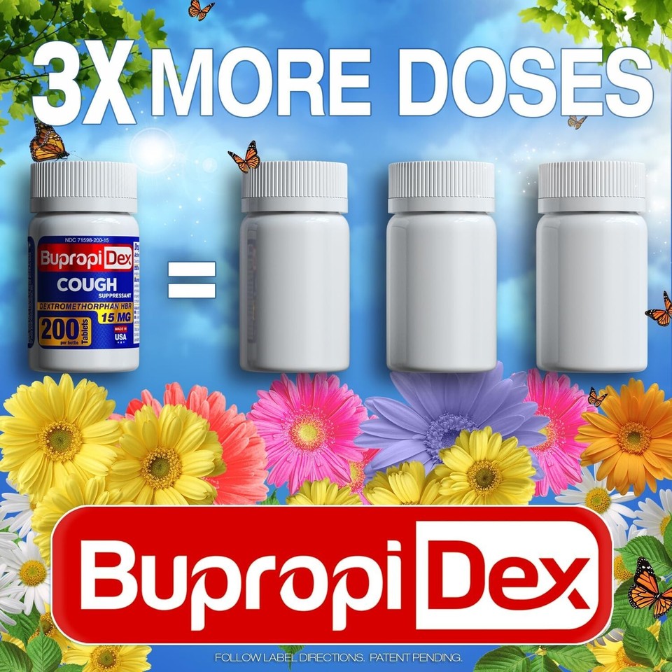 BupropiDex Cough Suppressant Tablet 200 Doses Dextromethorphan HBr 15mg ...