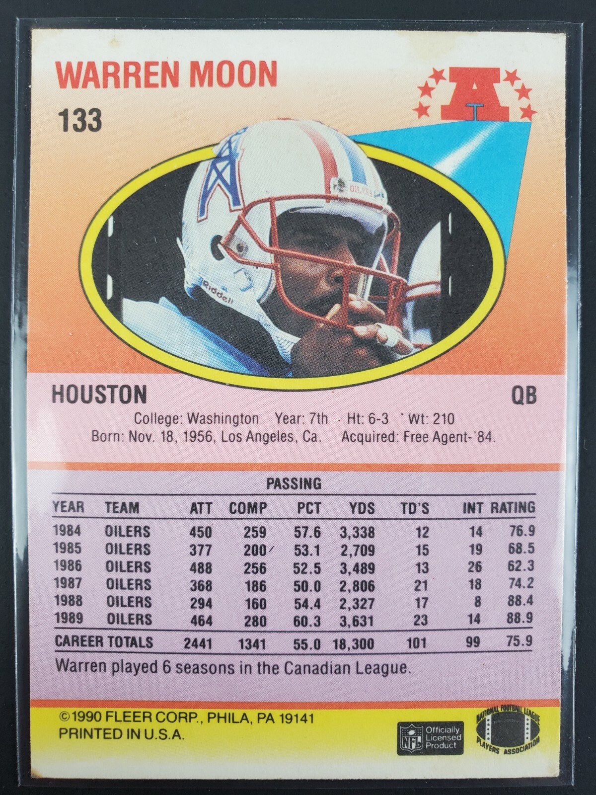 1990 Fleer Warren Moon Houston Oilers #133 | eBay