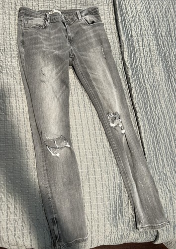 Zara 1975 Jeans Women’s Distressed Pants Grey Skinny Light Wash Ankle ...