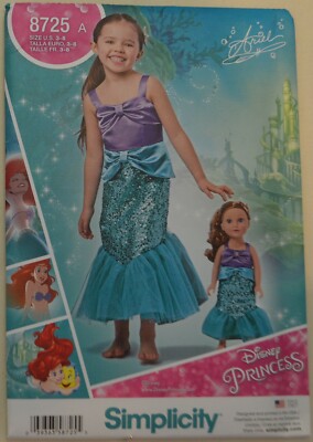 Simplicity- 8725 - Little Mermaid, Ariel Costume Child's and Doll 18 ...