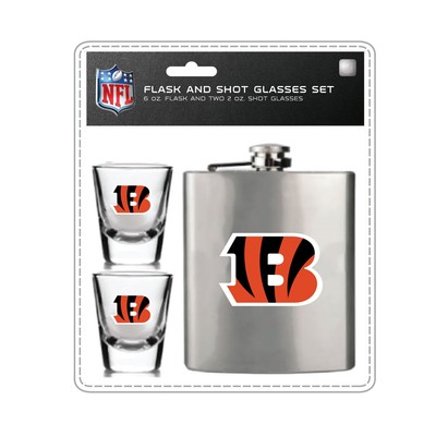 NFL Stainless Steel Flask and 2-Pack 2 oz Shot Glass Set - Cincinnati ...