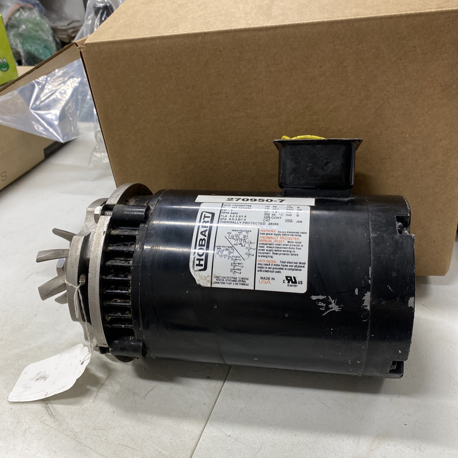 HOBART 270950-7 MOTOR W/impeller OEM REPLACEMENT 208-230/460V 1HP ...
