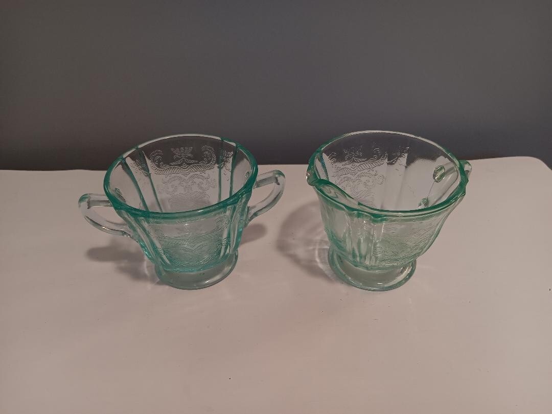 Vintage Indiana Glass Federal Madrid Recollection Teal Cream and Sugar ...