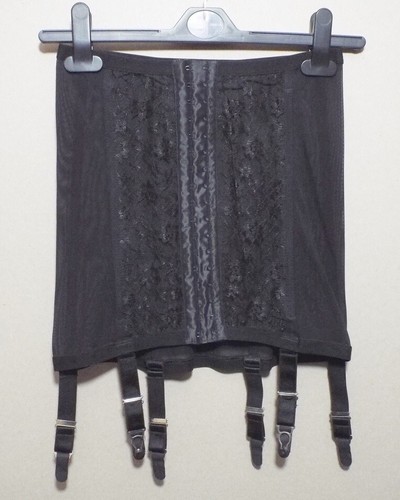 Nylon Dreams Black 6 Strap Open Bottom Girdle / Corset with Lace Front ...