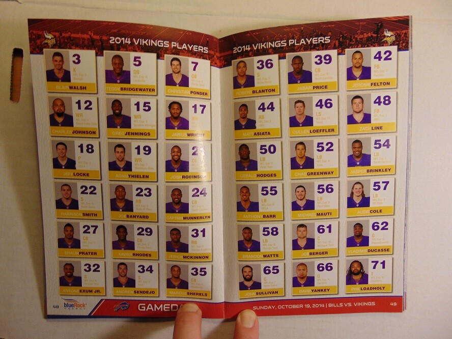 October 19 2014 Minnesota Vikings @ Buffalo Bills Program Van Miller | eBay