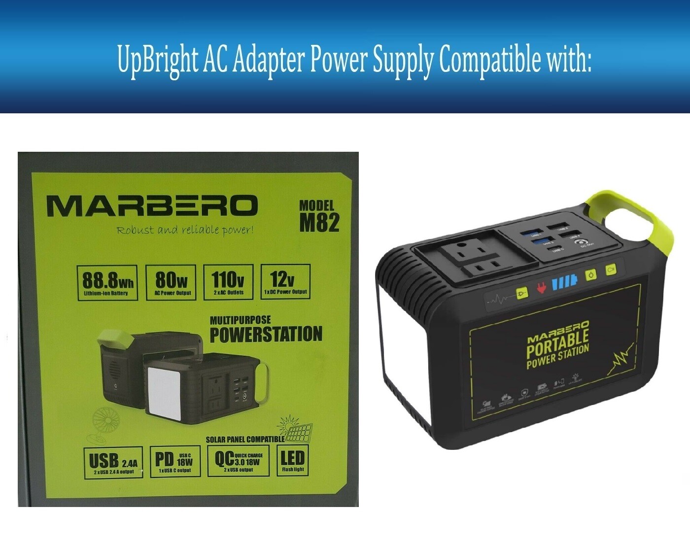 AC Adapter For Marbero M82 88Wh Portable Power Station 24000mAh Solar ...