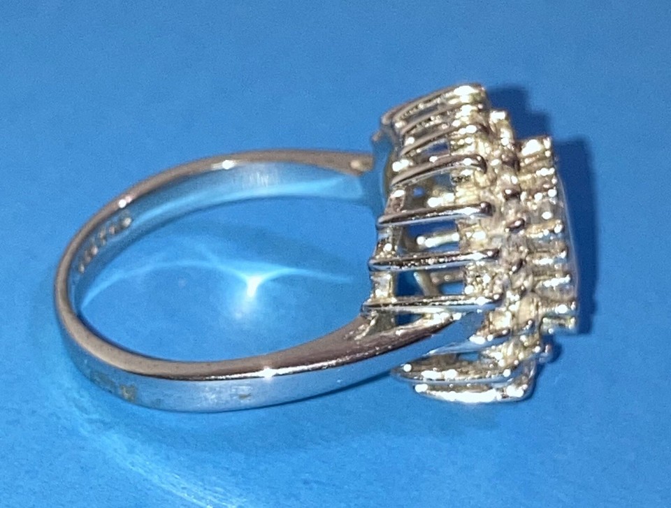 VINTAGE .925 DESIGNER FAS WHITE STONE CLUSTER COCKTAIL STERLING SILVER ...