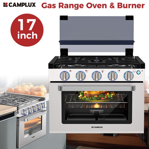 CAMPLUX 17" RV Gas Range Oven w/3 Burner Gas Cooktop LED Lighting Knob ...