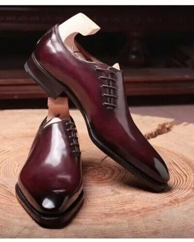 Mens Handmade Leather Genuine Shoe Maroon Oxford Lace-Up Dress Formal ...