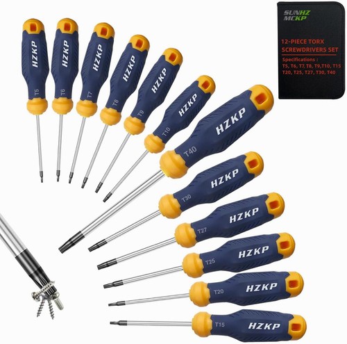 T5,T6,T7,T8,T9,T10,T15,T20,T25,T27,T30,T40, 12 Piece Torx Screwdrivers ...
