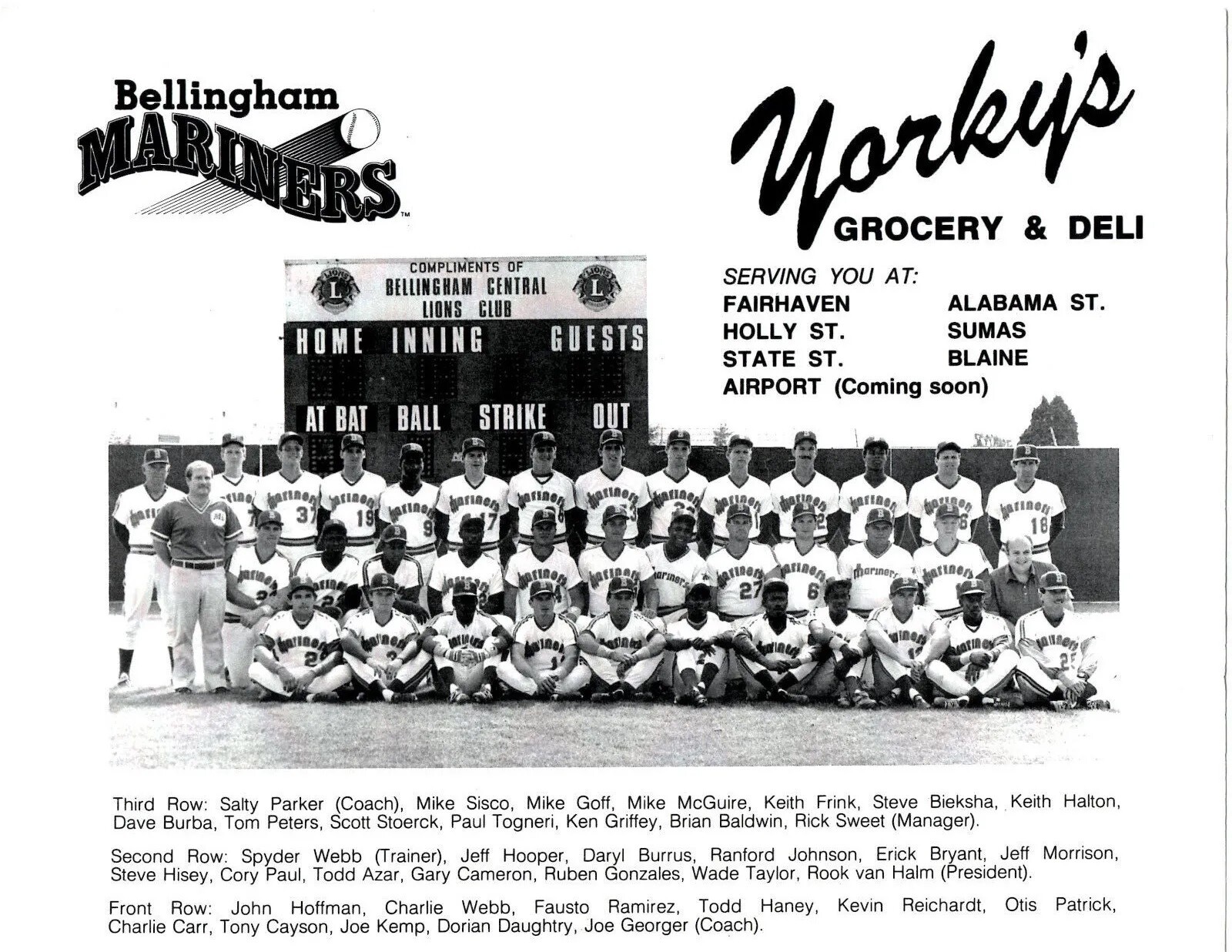 1987 Bellingham Mariners Team Baseball Ken Griffey Jr Hof Seattle 8x10 ...