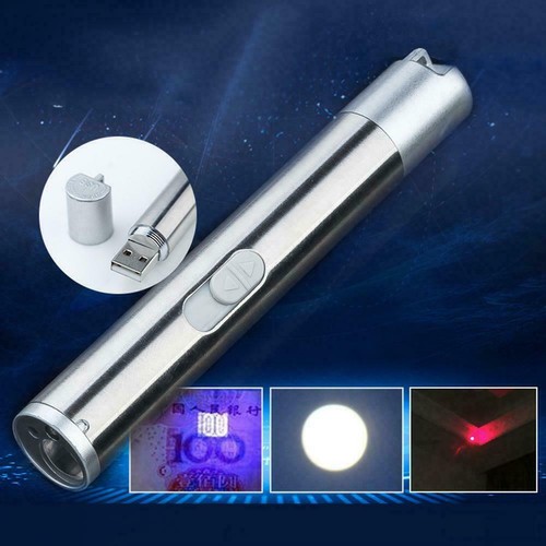 3 in1 Mini Multifunction USB Rechargeable LED UV Torch Flashligh T4V5 ...