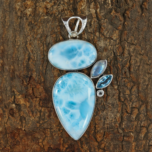Dominican Larimar Gemstone Pendant Women Gift 925 Sterling Silver ...