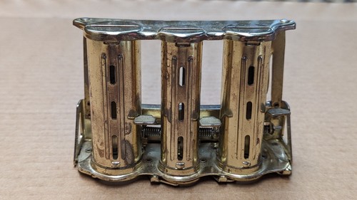 Vintage Three (3) Barrel Brass Plated Manual Coin Dispenser Changer ...