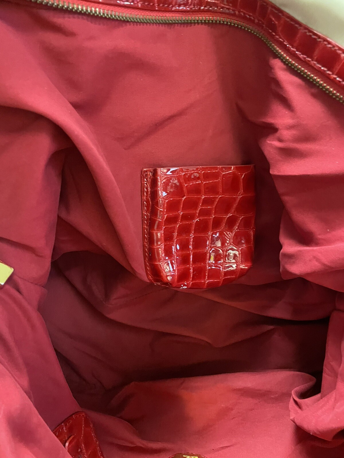 Tory Burch Red Beige Nylon Leather Croc Embossed Trim… - Gem