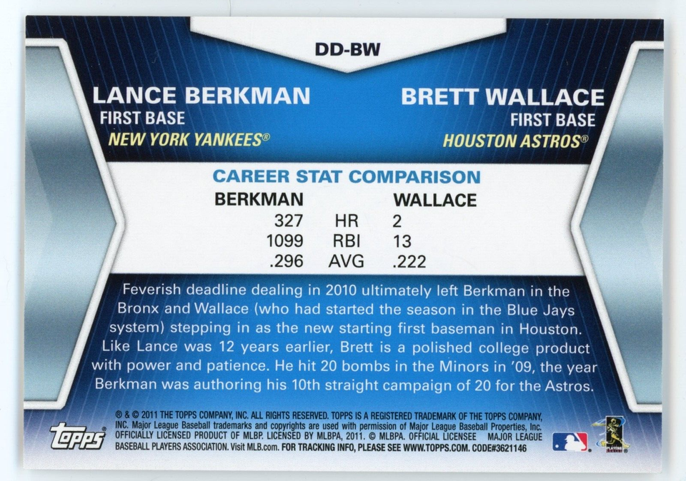 2011 Topps Diamond Duos Series 1 Lance Berkman Brett Wallace Card #DD ...