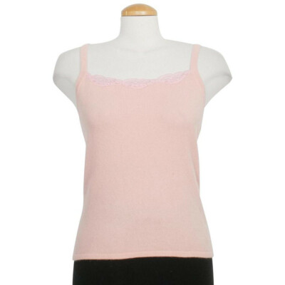 DANA BUCHMAN Pink 100% Cashmere Sweater Knit Lace Trim Camisole Cami ...