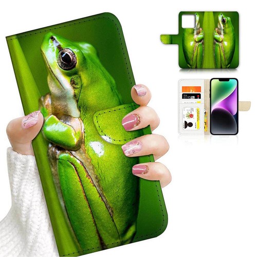 ( For iPhone 15 Pro Max ) Wallet Flip Case Cover AJ26107 Green Frog ...