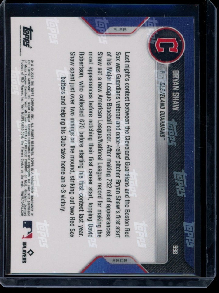 2022 Topps Now #598 Bryan Shaw Blue Parallel Card #d 30/49 | eBay