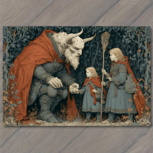 Art Print Krampus Forest Girls Red Cloaks Winter Myth Dark Christmas ...