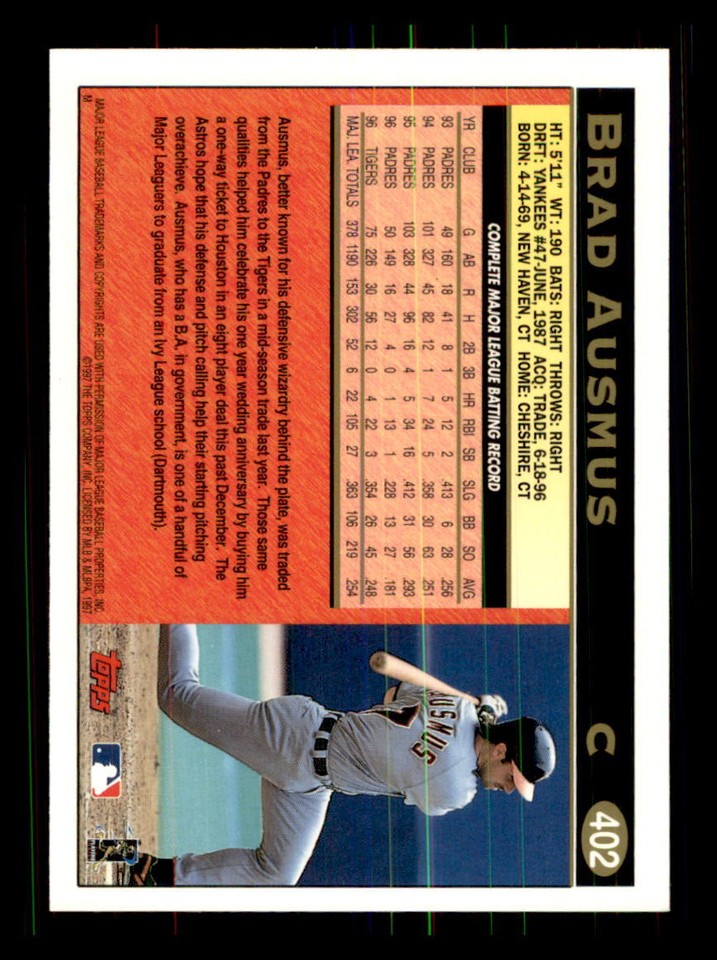 1997 Baseball Topps Brad Ausmus Detroit Tigers #402 | eBay