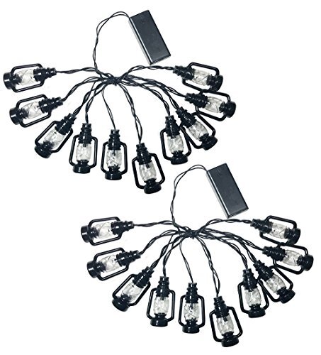 Black Lantern String Lights - 20 LED Lighted 3" H Lanterns - Battery ...