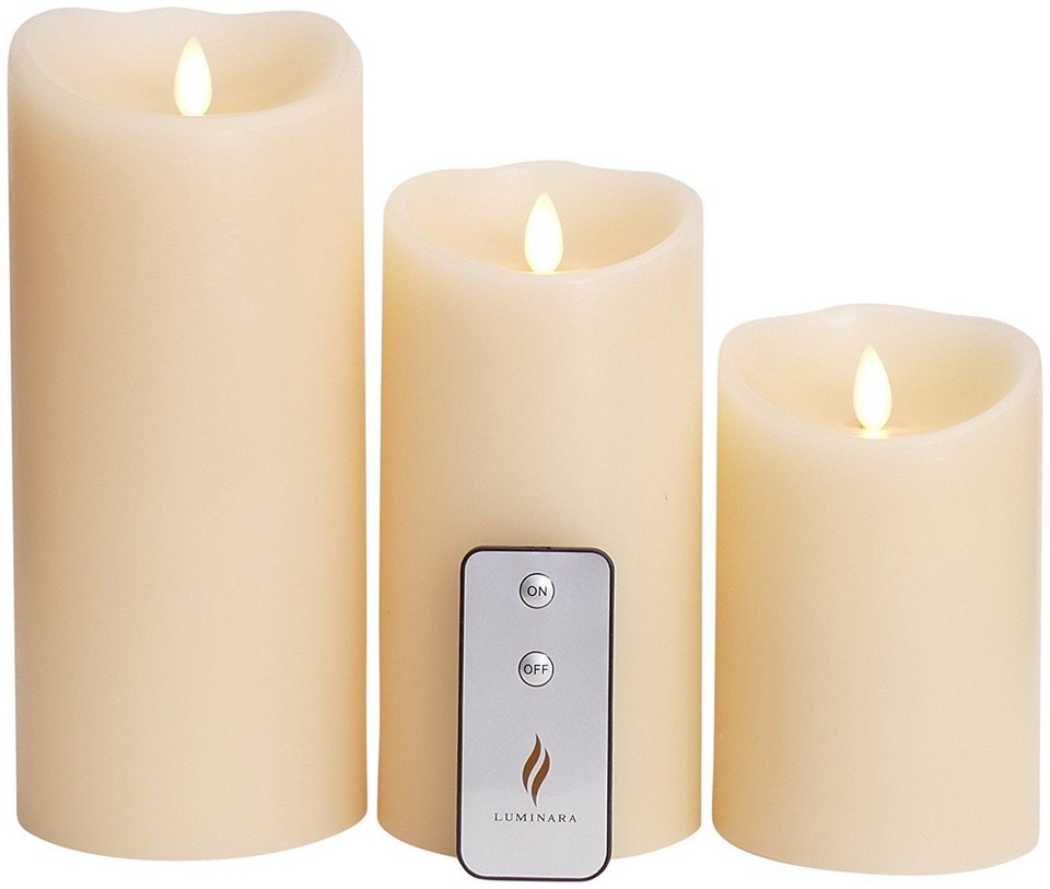 Luminara LED Flameless Pillar Scented Candle with Moving Wick & Remote Wax Ivory | eBay