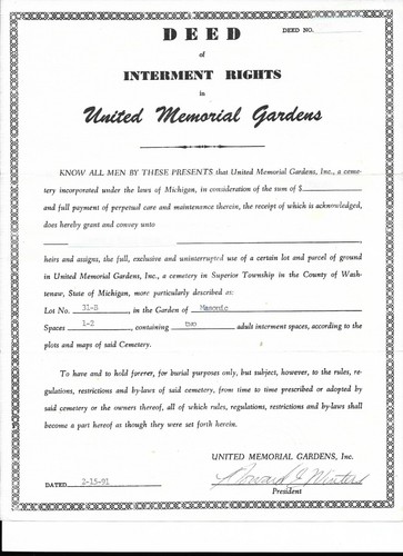 Deed for Burial Plots (2) | eBay