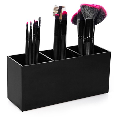 Makeup Brush Holder Organizer, 3 Slot Acrylic Cosmetics Brushes Storage ...