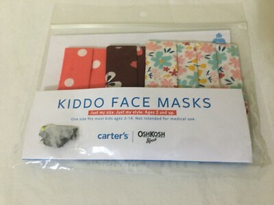 New Carter's Oshkosh 3-Pack Youth Washable Face Mask Floral, Butterfly ...