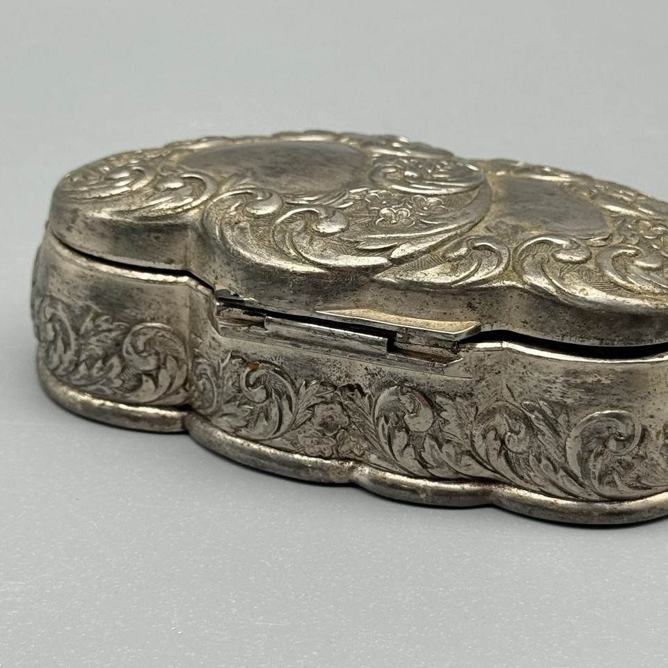 Vintage Embossed Silver Plate Heart Trinket Box Floral Design Jewelry ...