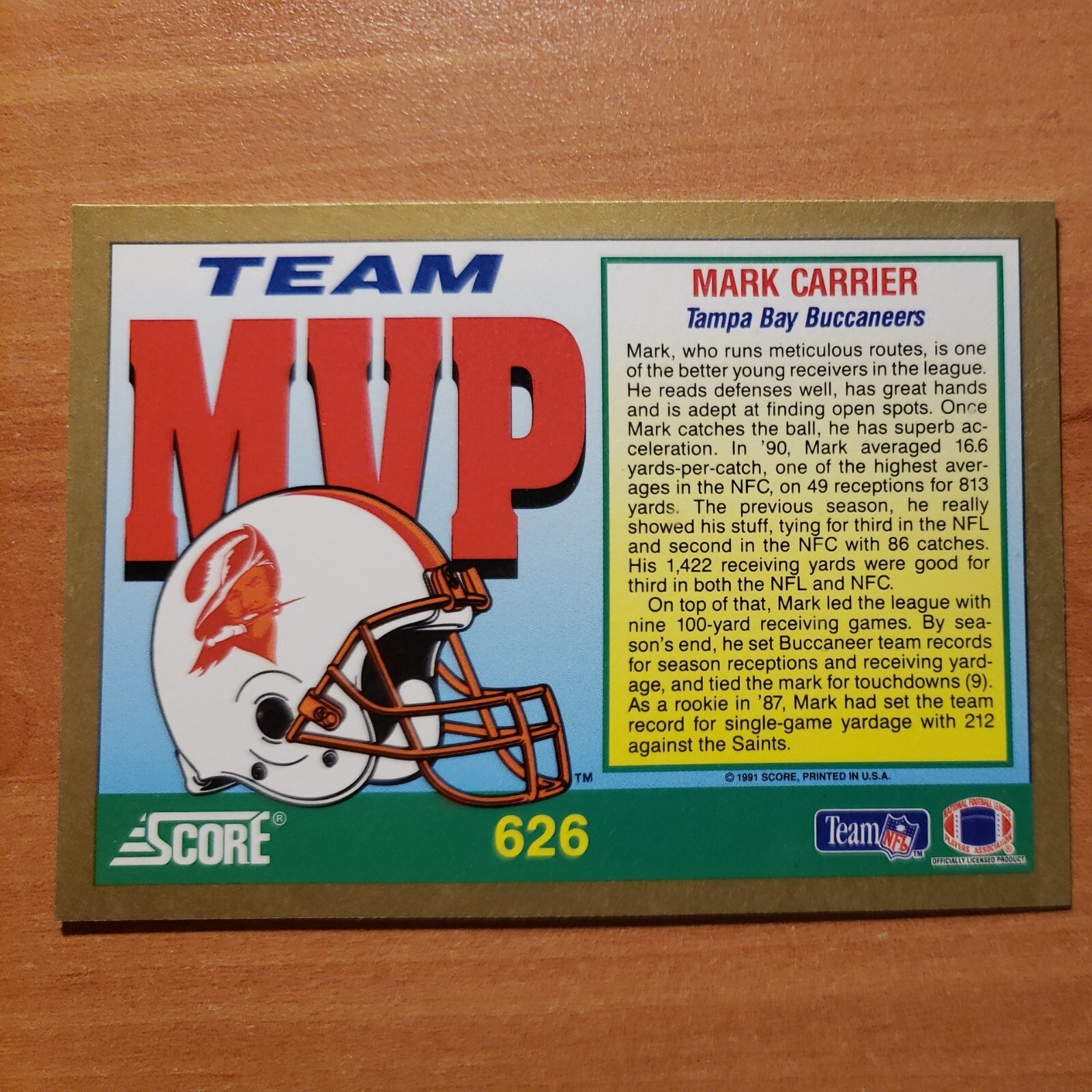 1991 Score #626 Mark Carrier - Team MVP -Tampa Bay Buccaneers - NFL ...