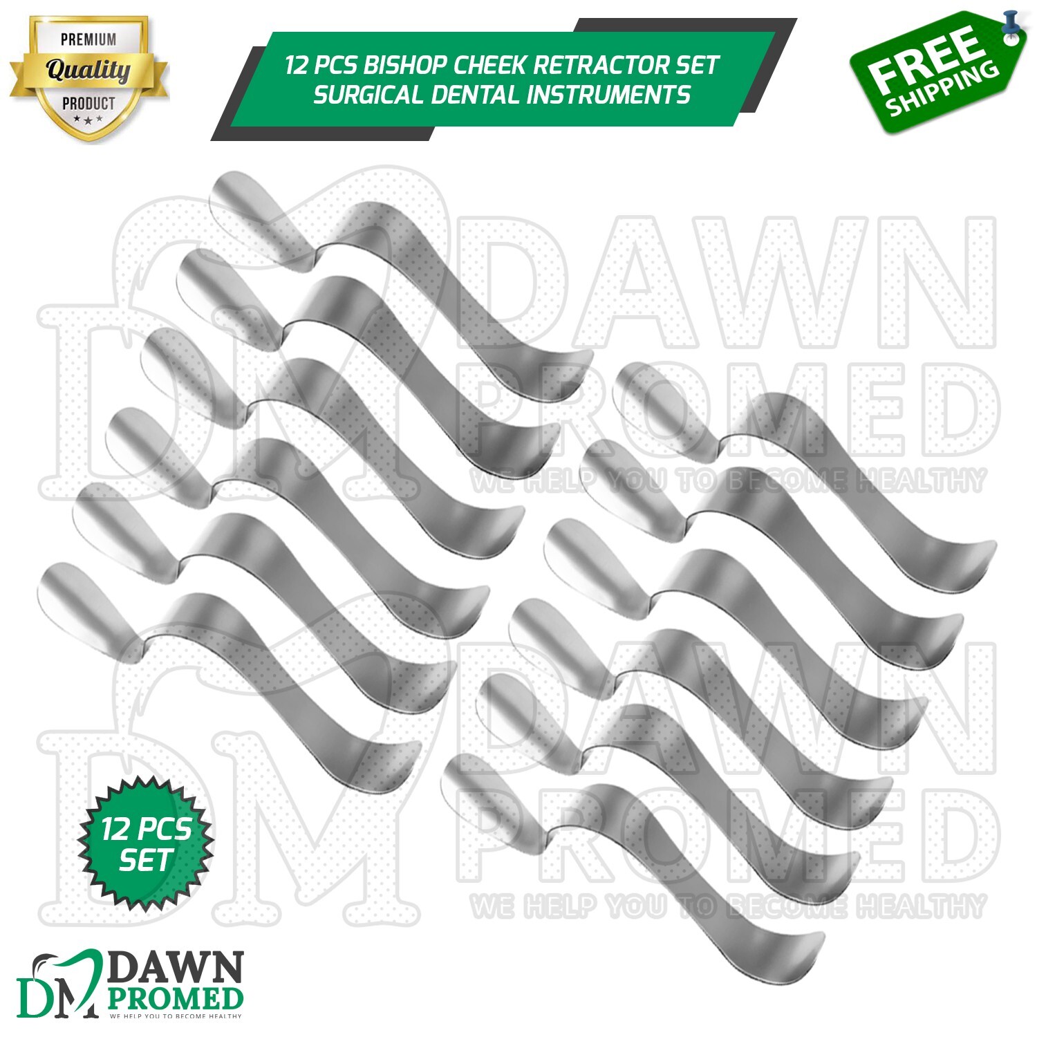 12 Pcs Bishop Cheek Retractor Set Surgical Dental Instruments German ...