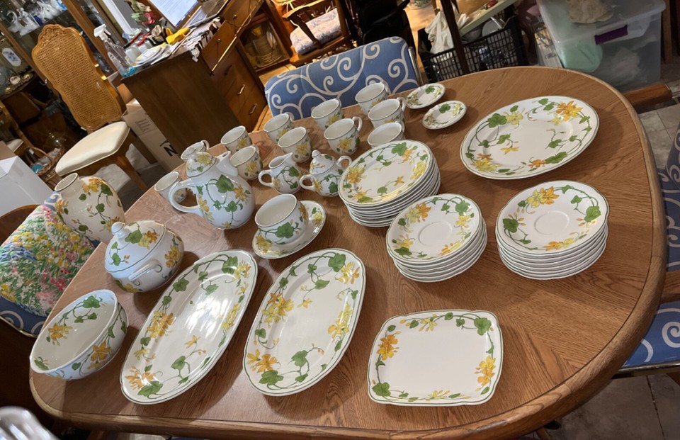 47 Pc Porcelain Dinnerware Villeroy & Boch Geranium Pattern Service ...